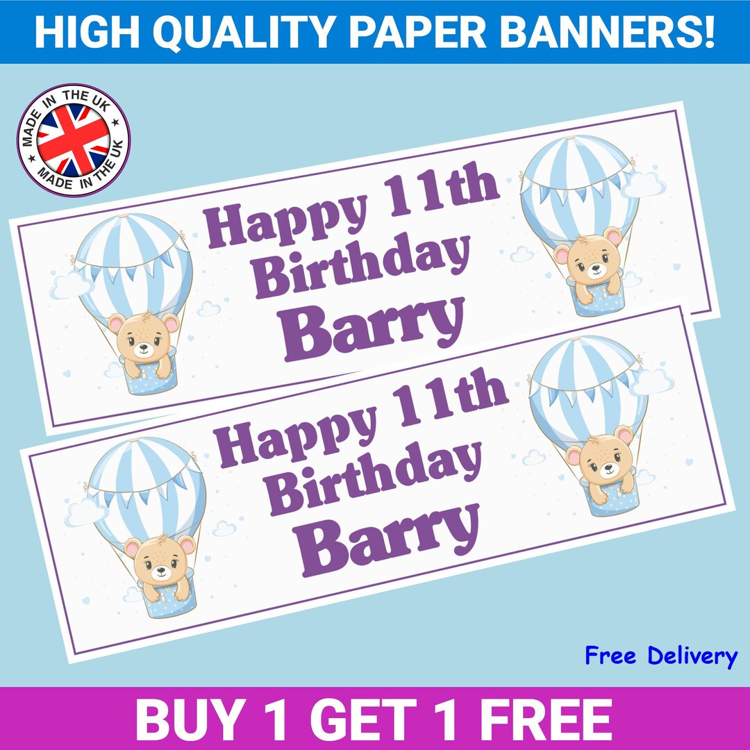 Personalised Teddy Bear Birthday Banner, Teddy Bear in Hot Air Balloon ...