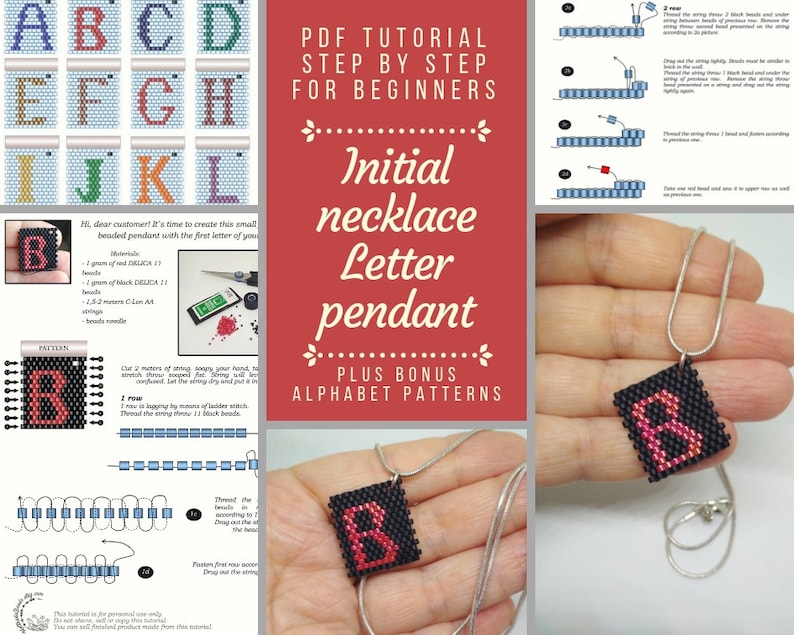 Brick Stitch Initial Necklace Pattern: Beaded Letter Pendant (PDF ...