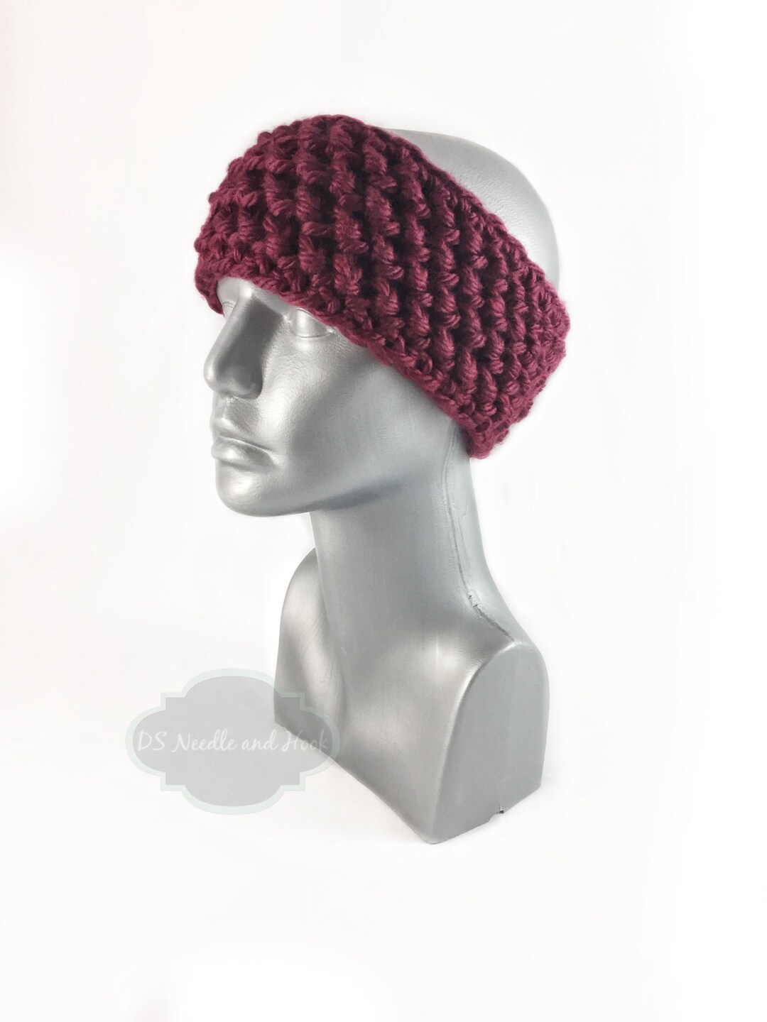Maroon Crochet Headband, Chunky Burgundy Ear Warmer, Dark Red Head Wrap ...