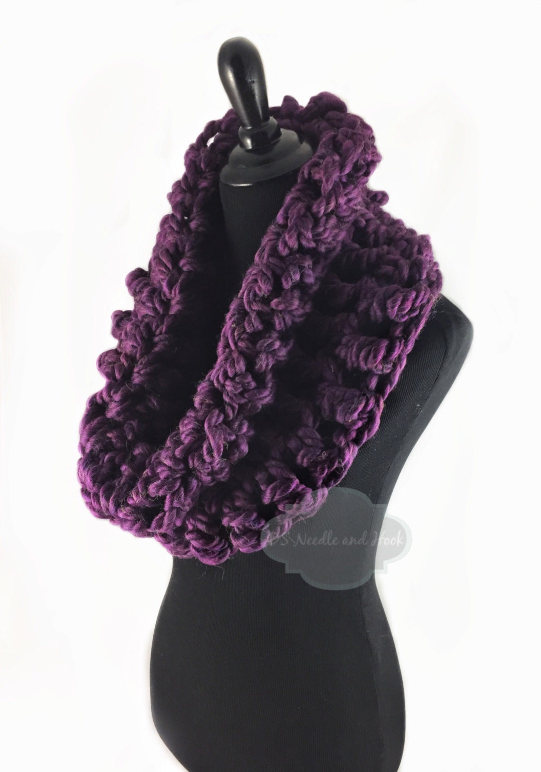 Purple Crochet Scarf, Chunky Soft Cowl, Plum Infinity Scarf, Aubergine ...