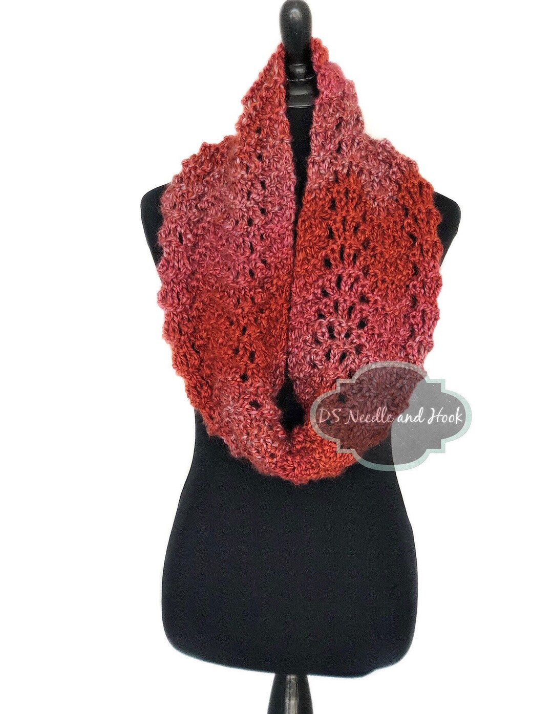 Red Crochet Scarf, Rust Crochet Cowl, Maroon Infinity Scarf, Dark Red ...