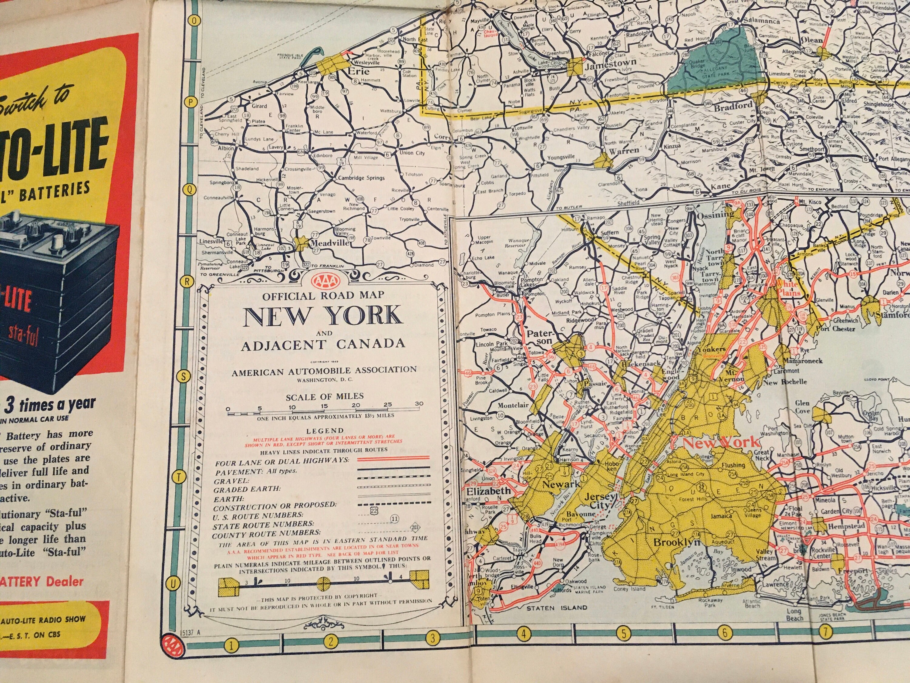 1949 AAA Travel Map New York State - Etsy