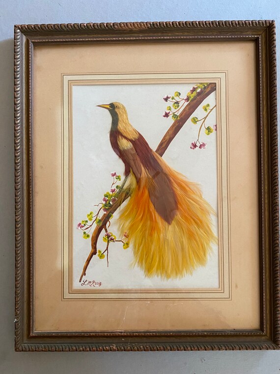 Vintage L.M. Ruiz Feather Art Bird of Paradise - Etsy
