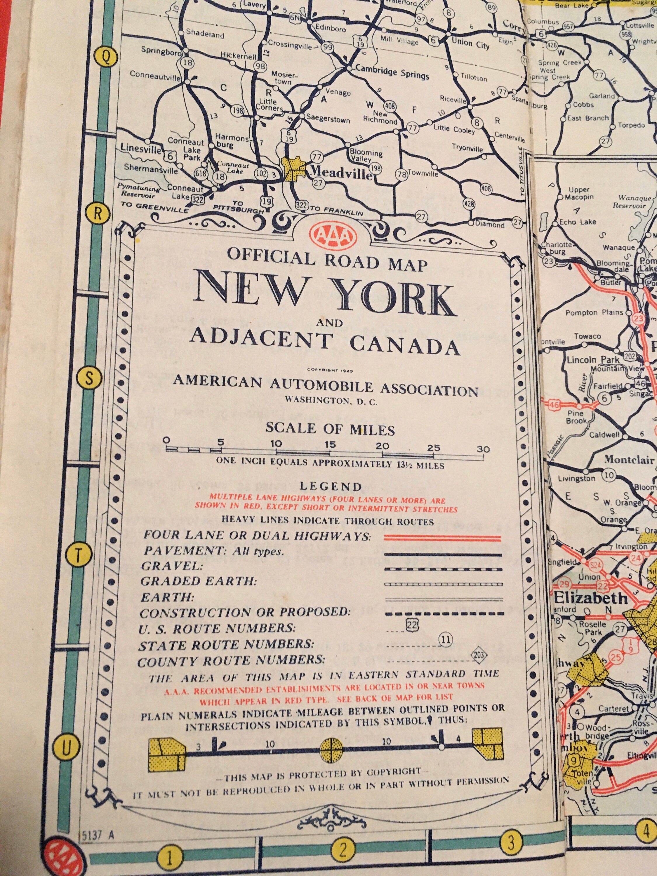1949 AAA Travel Map New York State - Etsy