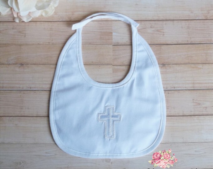 CLEARANCE Boys Baptism Bib White Christening Bib With Embroidered Cross ...