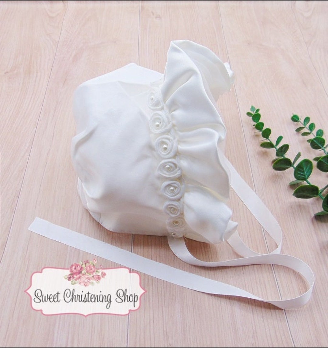 Off White Baby Bonnet With Pearl Detail Light Ivory Christening Bonnet ...