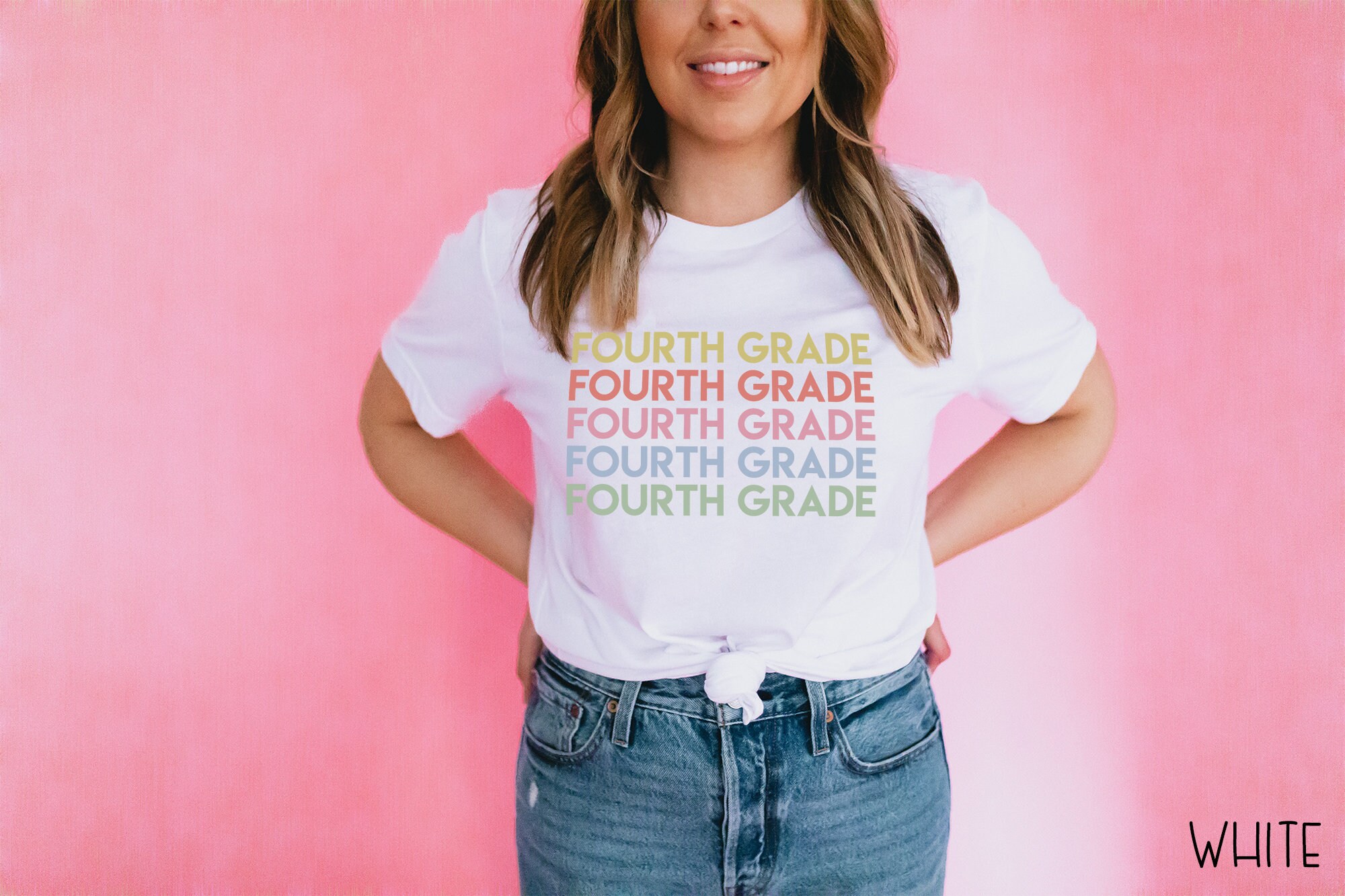 Fourth Grade Repeated Text Grade Level Teacher T-shirt | Etsy