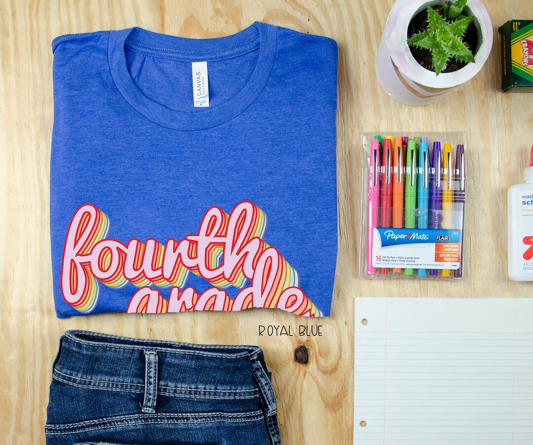 Fourth Grade Teacher Shirt Rainbow Retro Design Grade Level Tshirt Cute ...