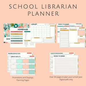 School Library Digital Planner | Librarian Calendar and Planner Undated ...