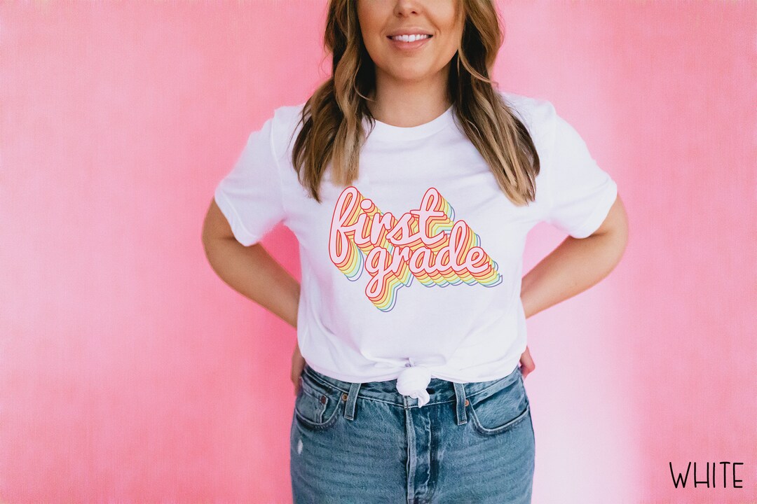 First Grade Teacher Shirt Retro Rainbow Design | Back to School | 1st ...