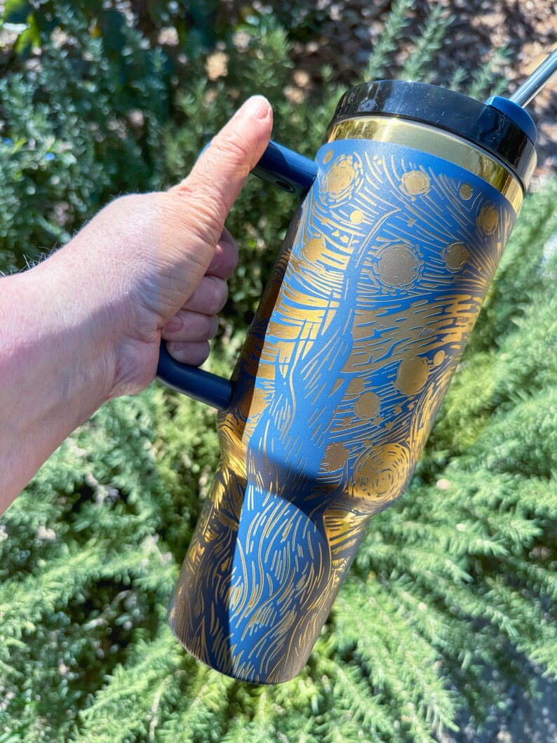 Starry Night Engraved Tumbler | Van Gogh Inspired Stainless Steel Cup ...