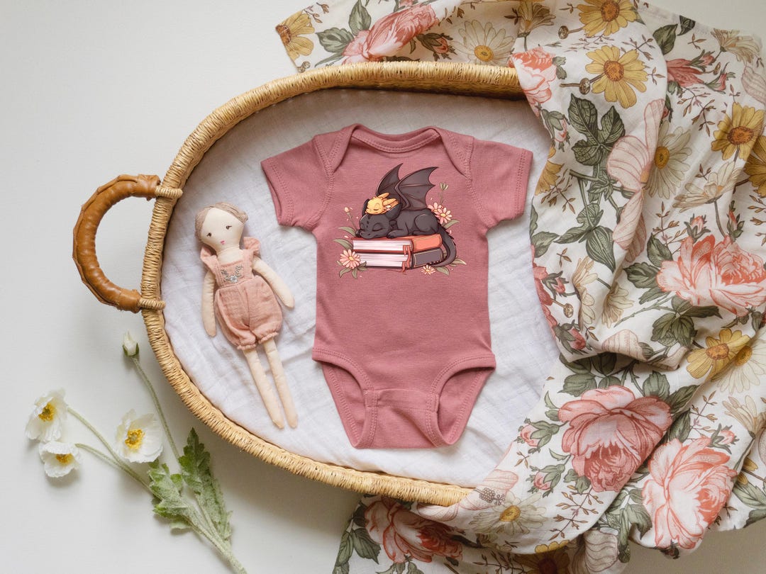 Dragon Reading Baby Onesie - Floral, Comfortable Premium Cotton - Etsy
