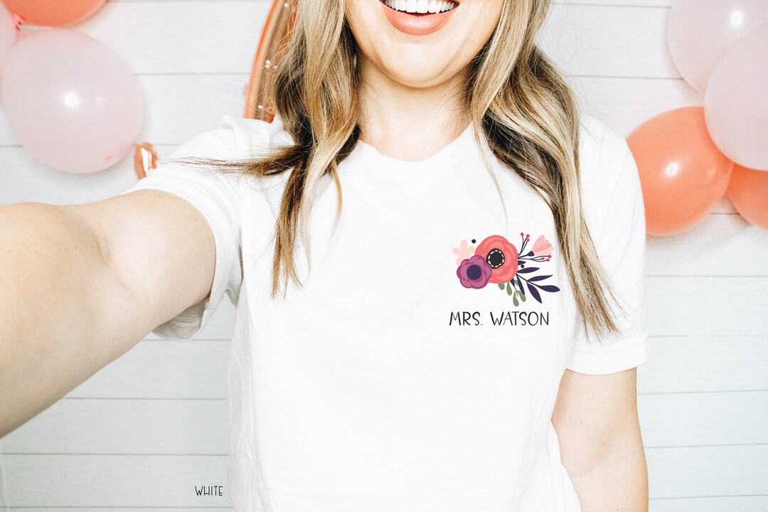 Spring Floral Personalized Teacher Tshirt With Pocket & Back Print ...