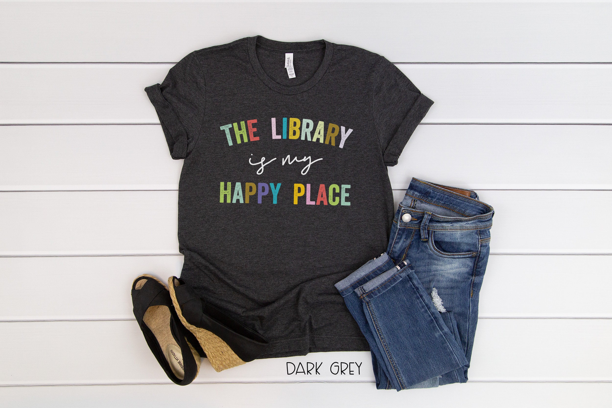 The Library is My Happy Place Colors Librarian Reading T-shirt | Gift ...