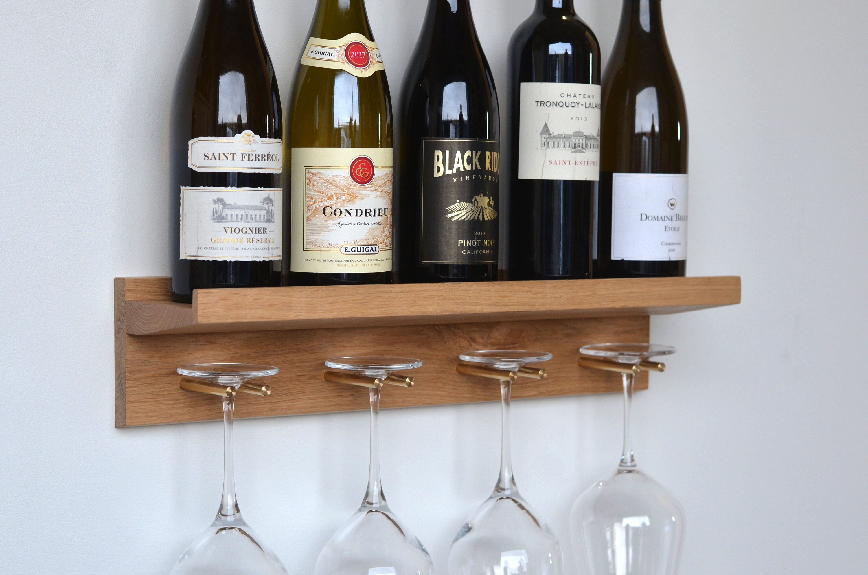 Gin and Wine Shelf, Floating Shelf for Bottles and Glasses Made From ...