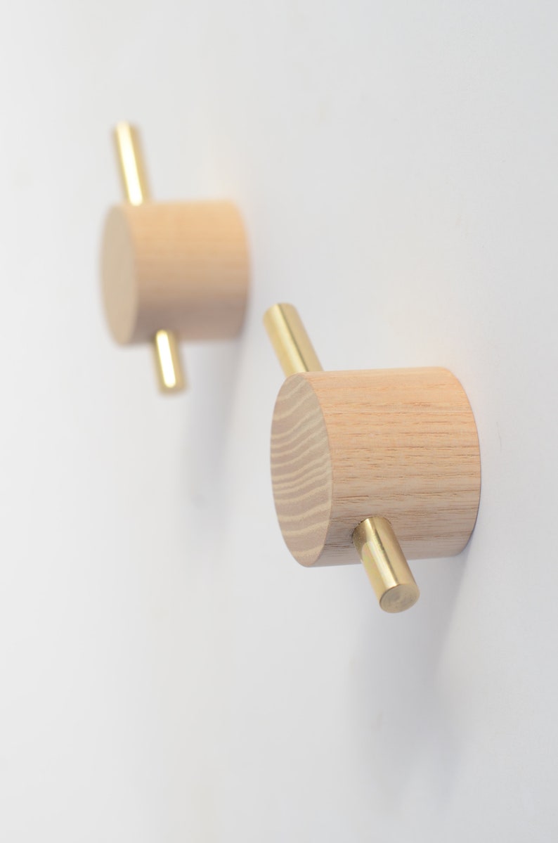 Round Wooden Wall Hook With Brass | Etsy