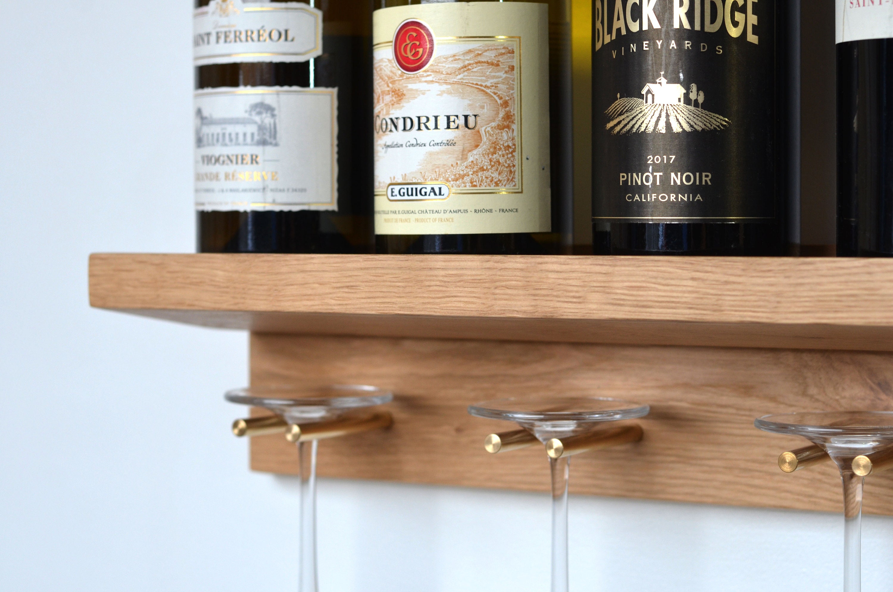 Gin and Wine Shelf, Floating Shelf for Bottles and Glasses Made From ...