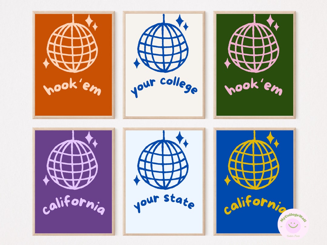 Custom College Disco Ball Retro Wall Print Design Personalized for Your ...