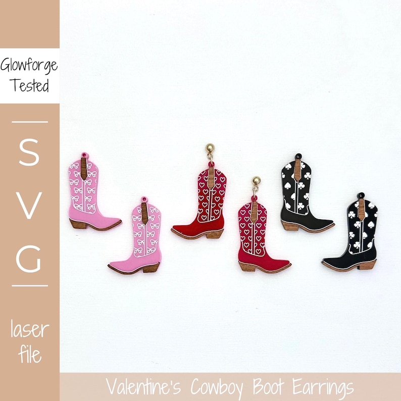 Valentine's Cowboy Boot Earrings SVG File: Heart Statement Laser Cut ...