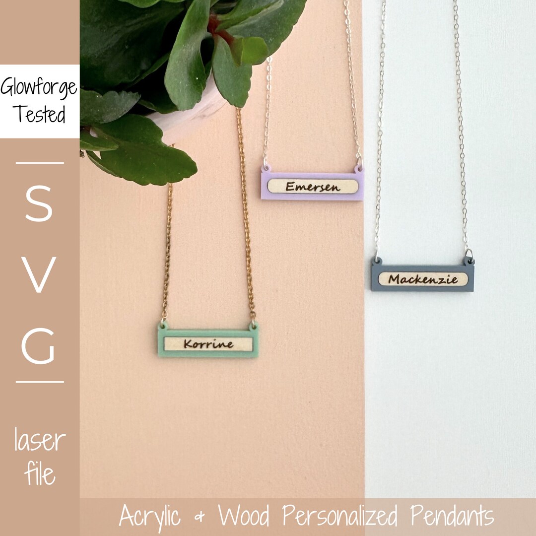 Personalized Acrylic Wood Pendant Necklace SVG Laser File - Etsy UK
