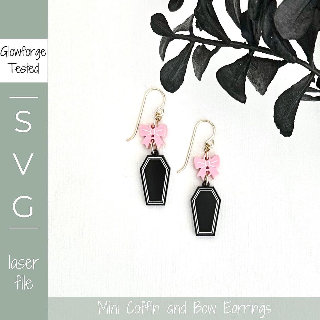 Mini Coffin & Bow Earrings SVG File: Spooky Coquette Jewelry (digital ...