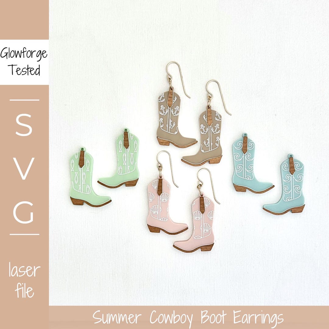 Cowboy Boot Earrings SVG Laser Cut File: Western Jewelry Design ...