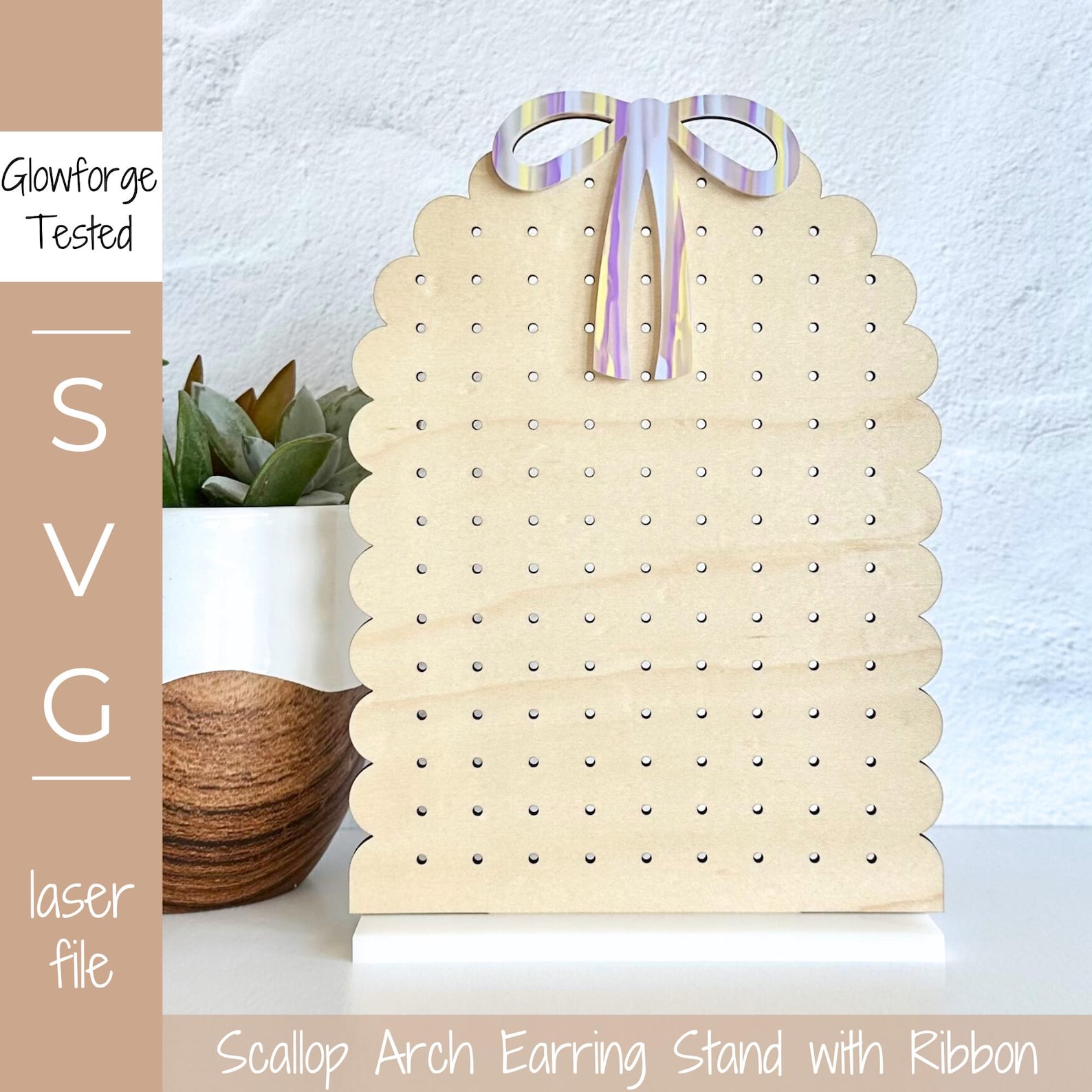SVG File | Scallop Arch Earring Stand With Ribbon | Laser Cut File ...