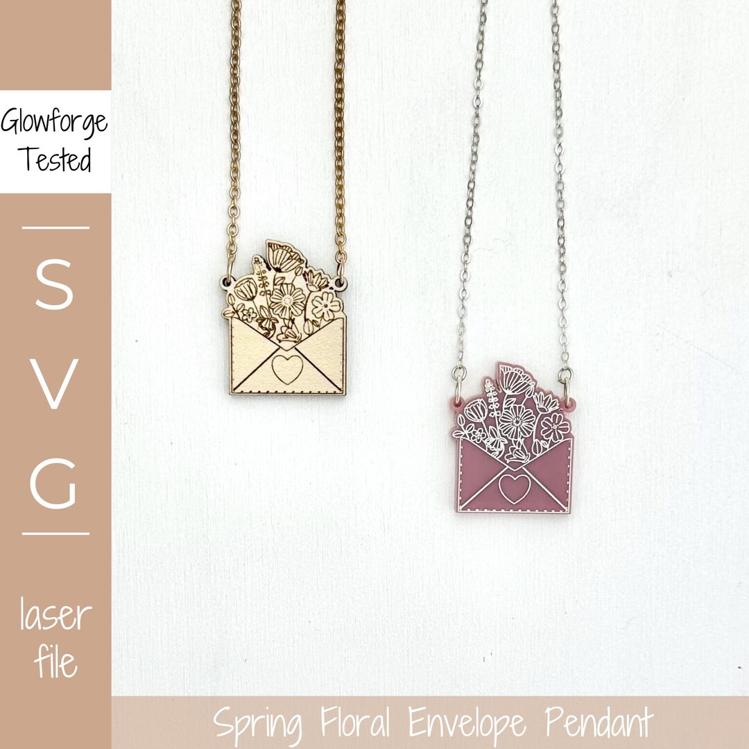 Floral Envelope Pendant SVG File: Laser Cut Jewelry Design - Etsy