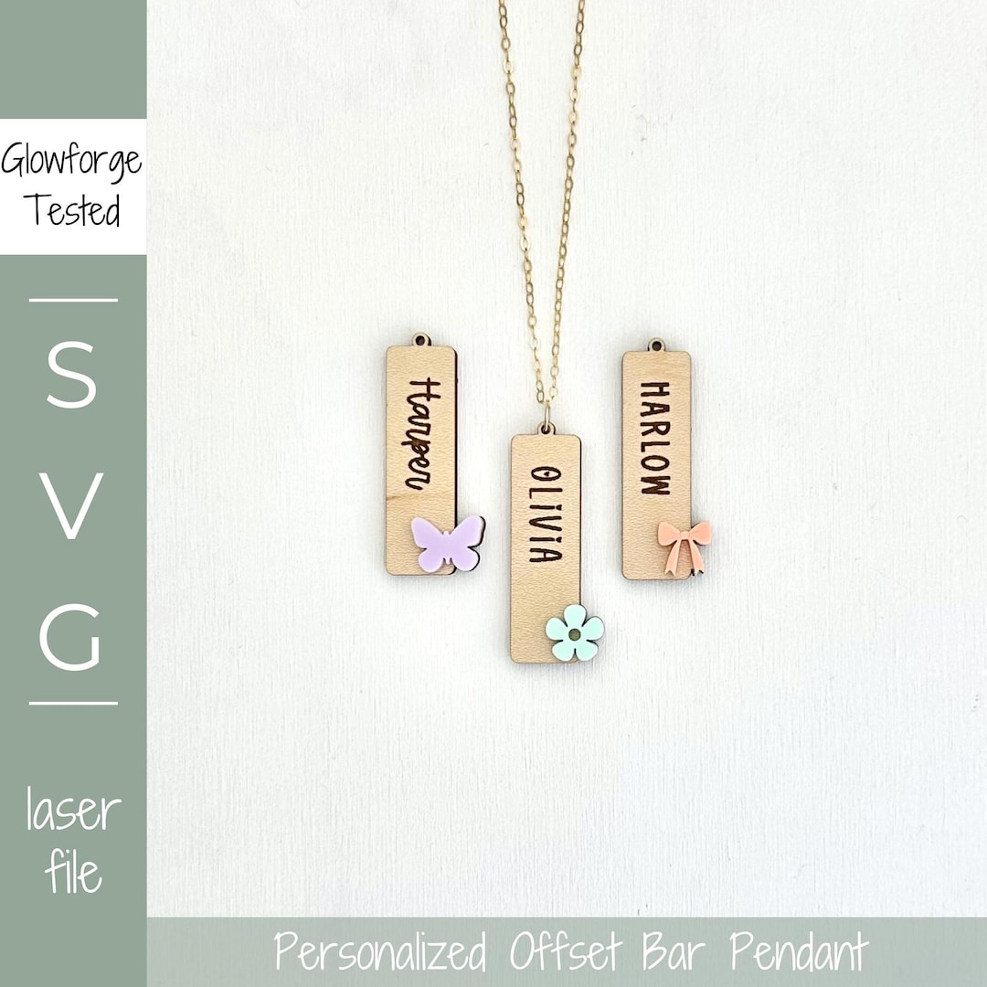 Personalized Offset Bar Pendant SVG File: Floral Butterfly Ribbon Name ...
