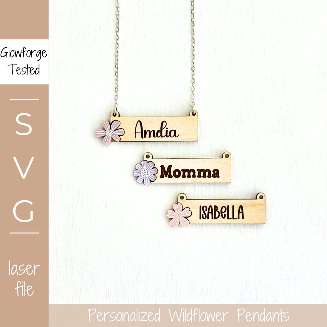 Wildflower Pendant SVG File: Personalized Name Necklace (digital ...