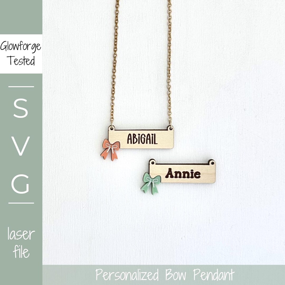 Personalized Bow Pendant SVG File: Laser Cut Name Necklace (digital ...