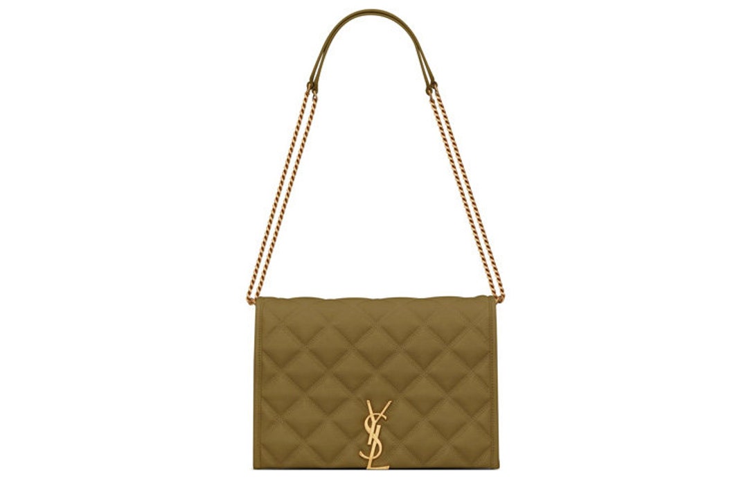 Saint-laurent Becky Gold Logo Diamond-patterned Lambskin - Etsy