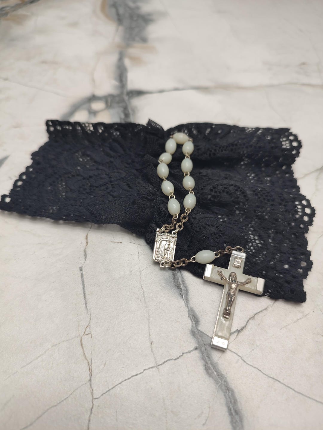 Religious Luminous Chaplet / Finger Rosary With White Beads and Cross ...