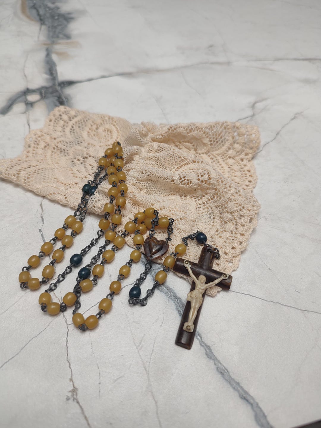 Religious Irish Catholic Rosary With Horn Beads and Cross Crucifix Made ...