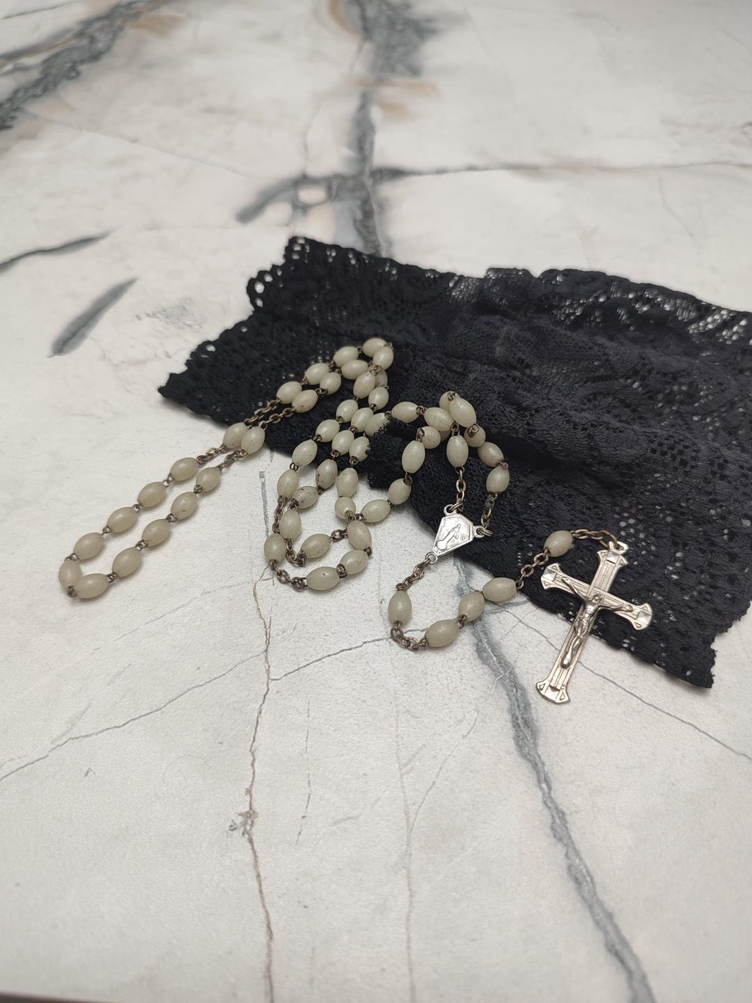 Religious Luminous Rosary With White Beads and Cross Crucifix - Etsy