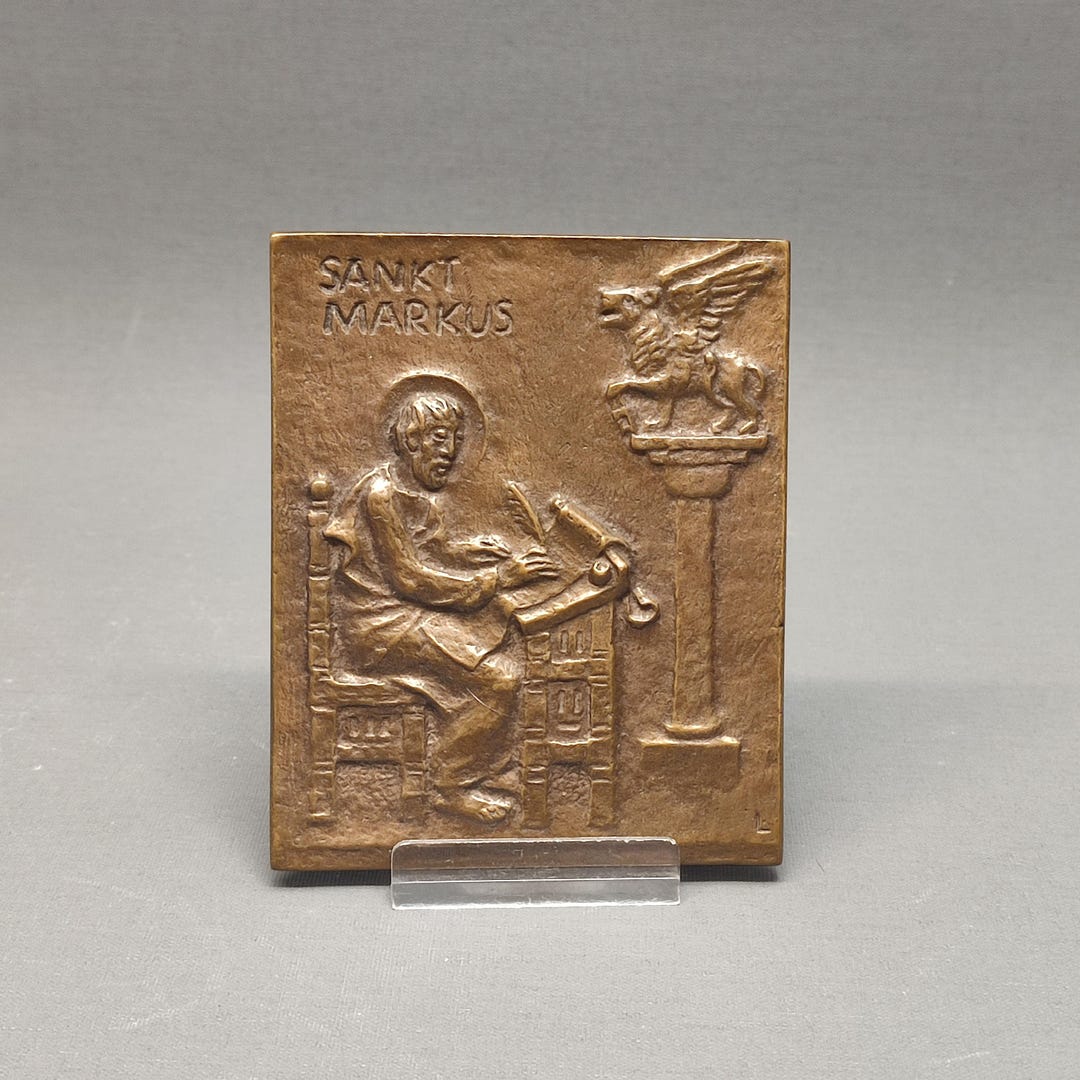 Religious Saint Marcus Wall Decor - Cast Bronze - Mid Century - Plaque ...