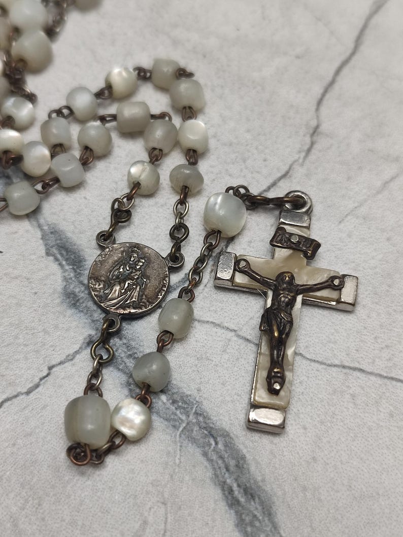 Antique Religious Catholic Rosary With "mother of Pearl" Beads and ...