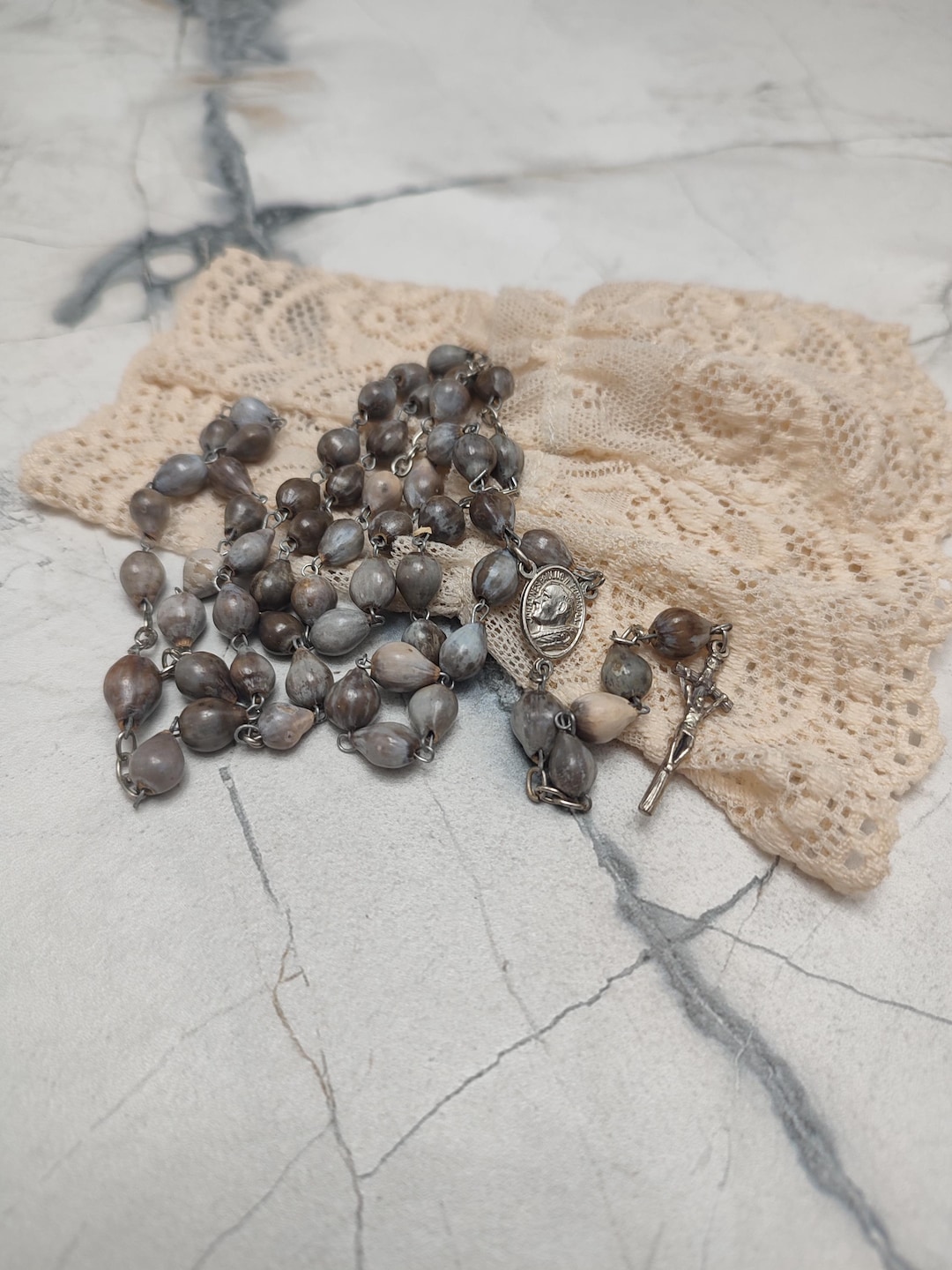 Religious Old Rosary With "tears of Job" Beads and Cross Crucifix ...