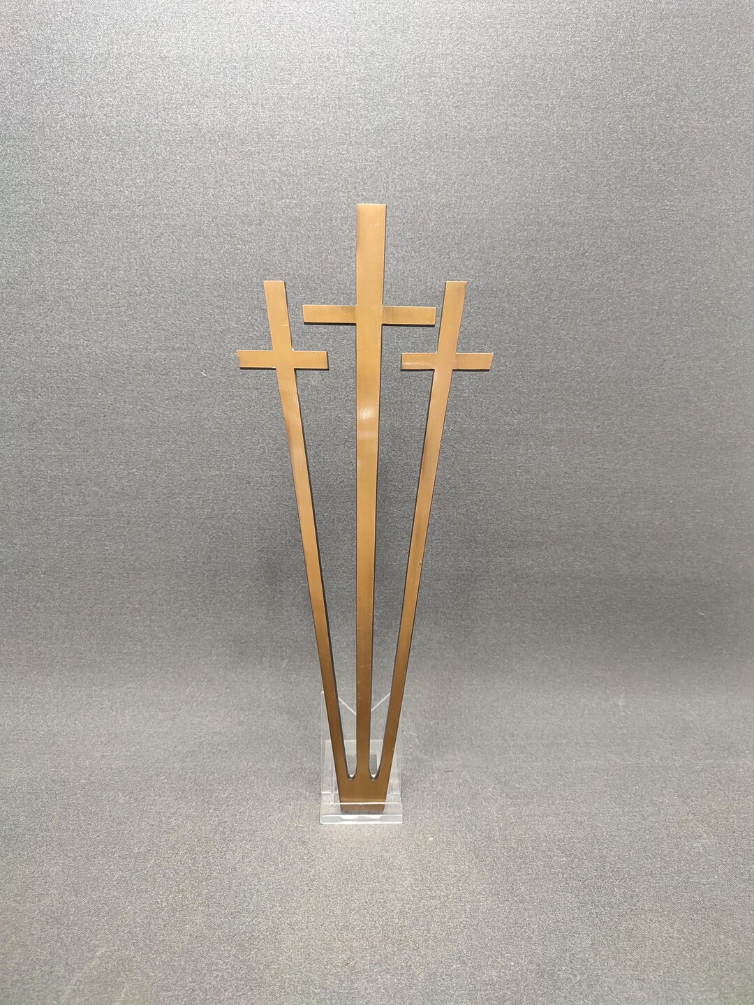 Religious 3 Cross Wall Decor - Cast Bronze - Wall Hanging Mid Century ...