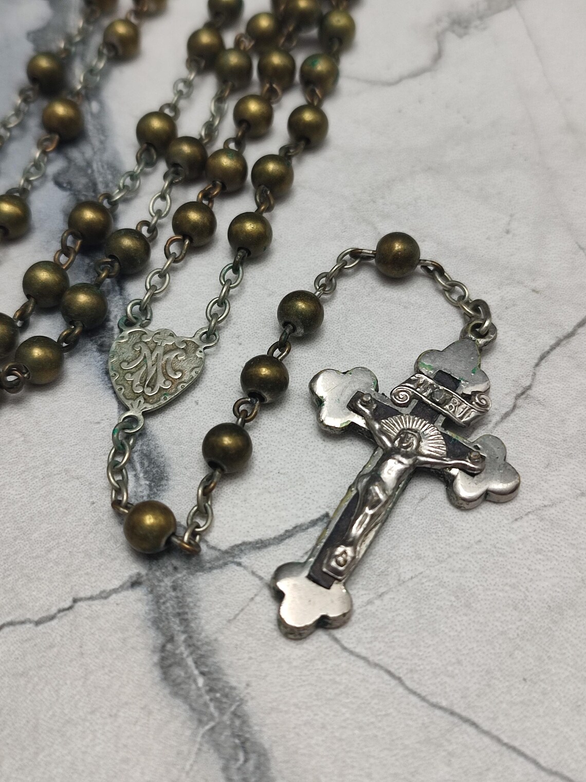 Religious Rosary With Metal Beads and Cross Crucifix - Etsy