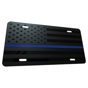 Thin Blue Line Tactical US American Flag Matte Blk Heavy Duty Aluminum ...