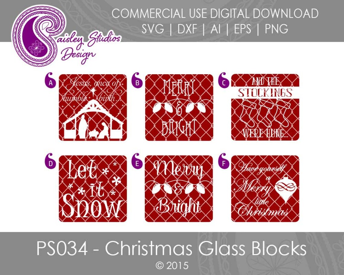 Christmas SVG Files Glass Block SVG Files Merry and Bright - Etsy