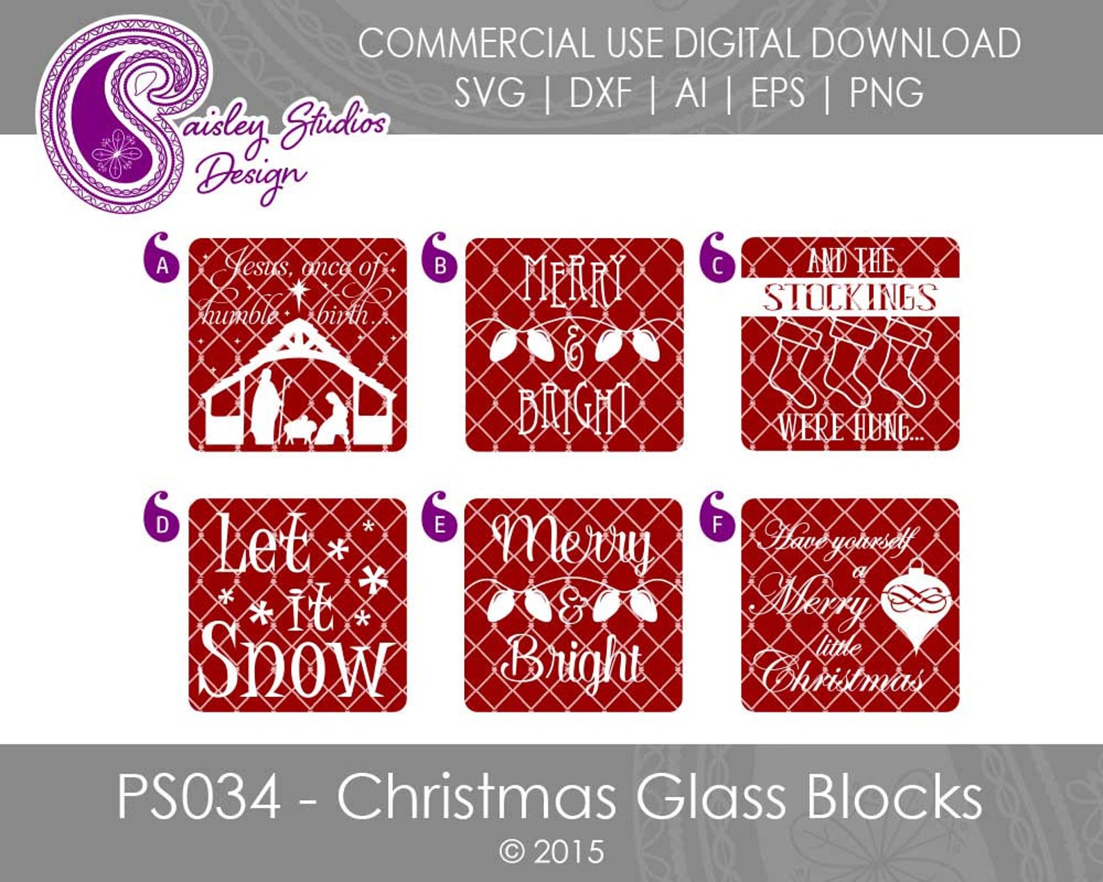 Christmas SVG Files Glass Block SVG Files Merry and Bright - Etsy