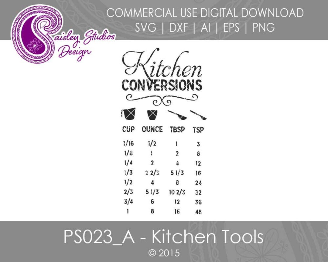 Kitchen Conversions Chart, Kitchen SVG Files, Kitchen Tools SVG ...