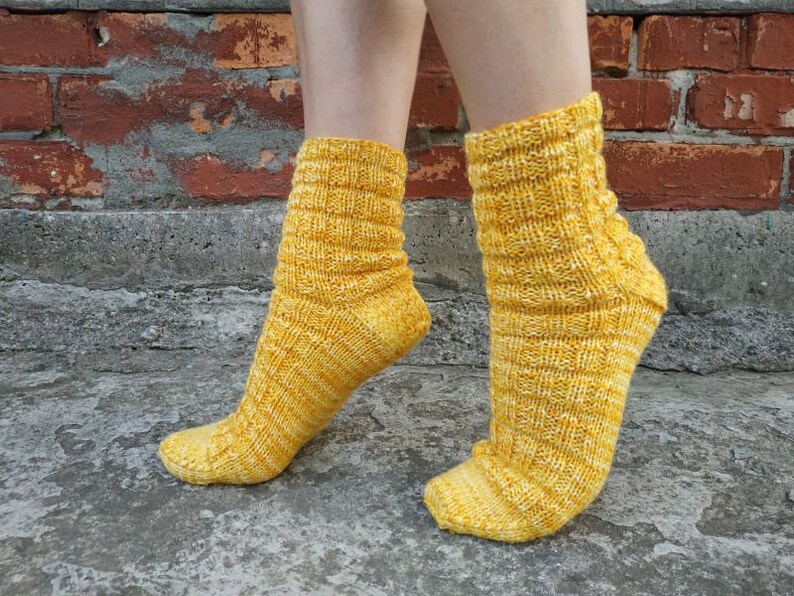 Yellow Popkorn Hand Knitted Women Socks, Comfortable Warm Home Wear ...