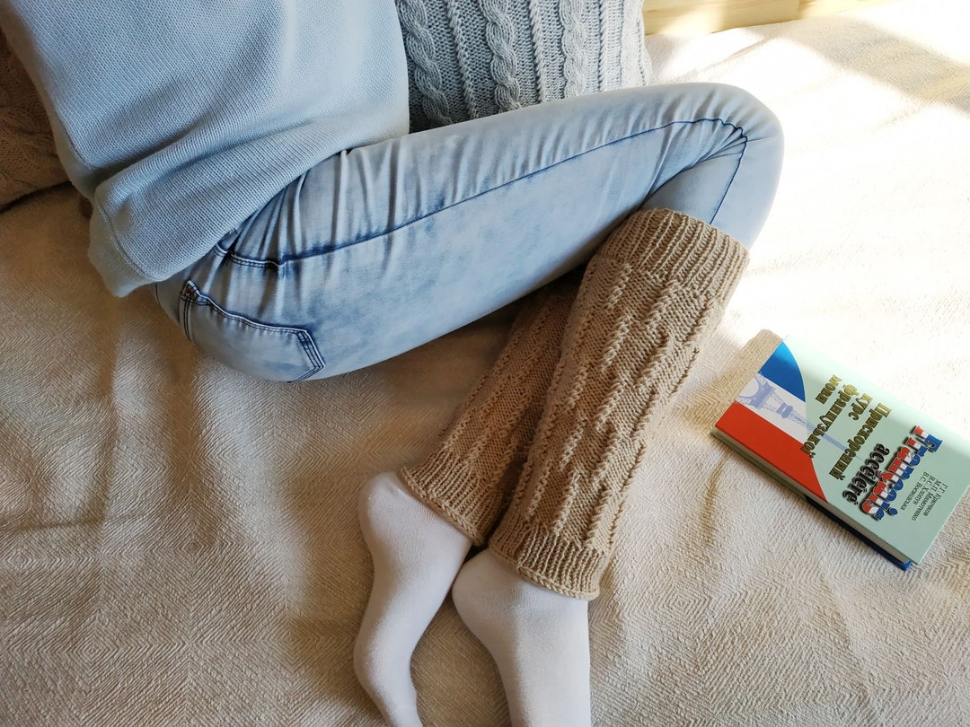 Beige Wolle Strickstulpen: Boho Boot Socken - Etsy Österreich