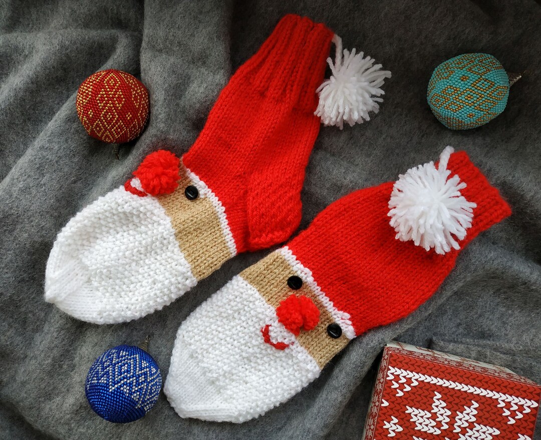 Hand-knitted Santa Socks: Wool Christmas Socks for Kids (size US 1-2 ...