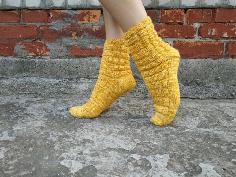 Yellow Popkorn Hand Knitted Women Socks, Comfortable Warm Home Wear ...