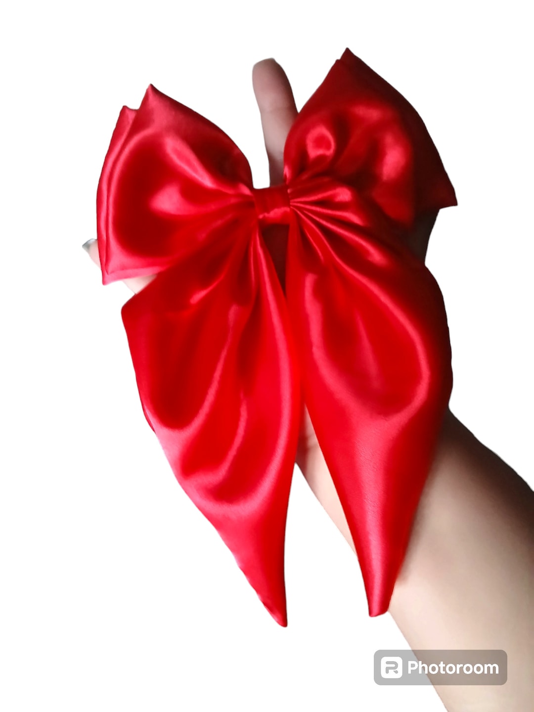 Large Red Satin Hair Bow: Long-tailed Double Bow - Etsy