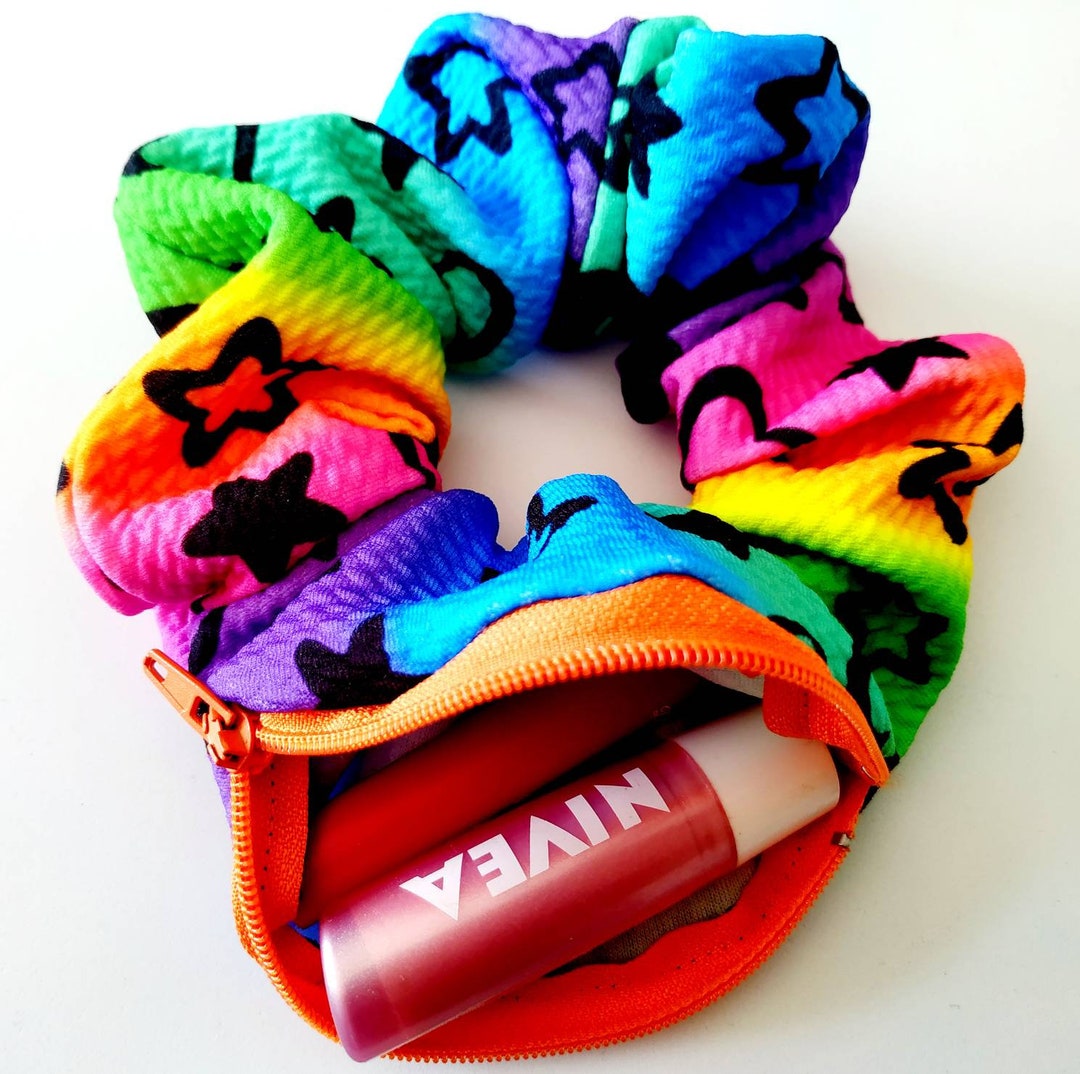 Large Oversized Bright Rainbow Stashie Zipper Pocket Hair Wrist ...